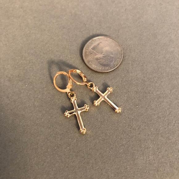 Jewelry | 14k Rose Gold Filled Cross Dangle Huggy Hoop | Poshmark